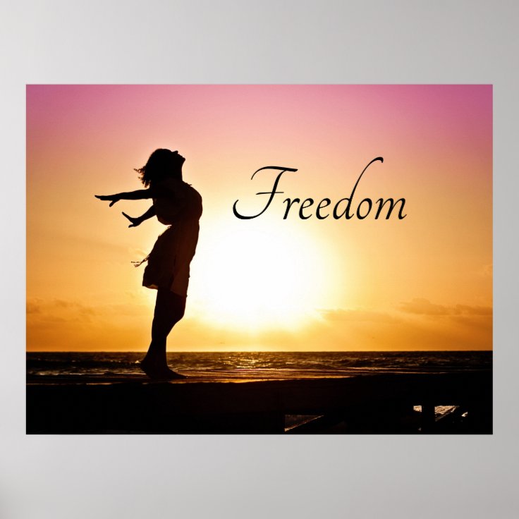 Beautiful Sunset with Girl Feeling Freedom Poster | Zazzle