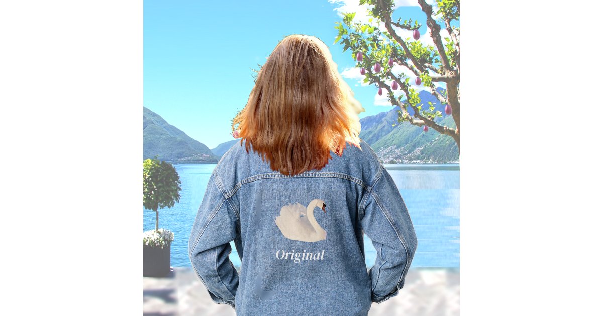 Beautiful Swan and Editable Text Denim Jacket | Zazzle