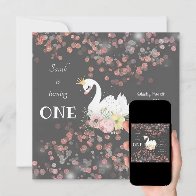 Beautiful Swan Birthday Card Invitation | Zazzle