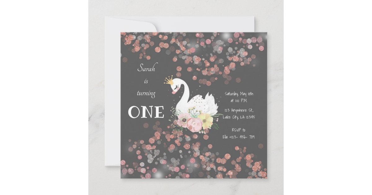 Beautiful Swan Birthday Card Invitation | Zazzle