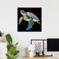 Beautiful Swimming Tortoise Illustration Poster | Zazzle