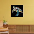 Beautiful Swimming Tortoise Illustration Poster | Zazzle