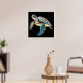 Beautiful Swimming Tortoise Illustration Poster | Zazzle