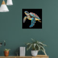 Beautiful Swimming Tortoise Illustration Poster | Zazzle
