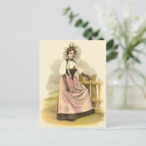 Beautiful Swiss Woman in Traditional Costume, Bern Postcard | Zazzle
