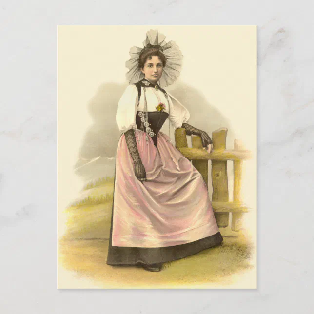 Beautiful Swiss Woman in Traditional Costume, Bern Postcard | Zazzle