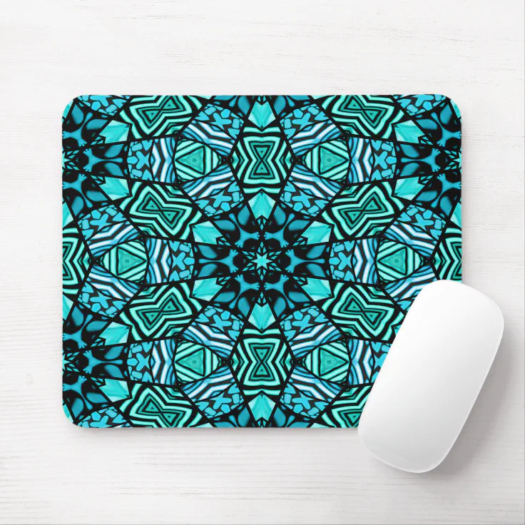 Beautiful Teal Aqua Turquoise Ethnic Mosaic Mouse Pad | Zazzle