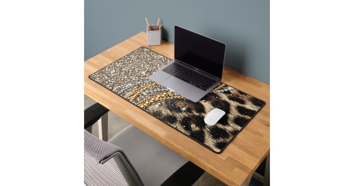 Beautiful Trendy Leopard Faux Animal Print Desk Mat | Zazzle