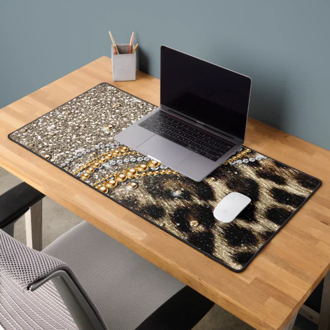 Beautiful Trendy Leopard Faux Animal Print Desk Mat | Zazzle