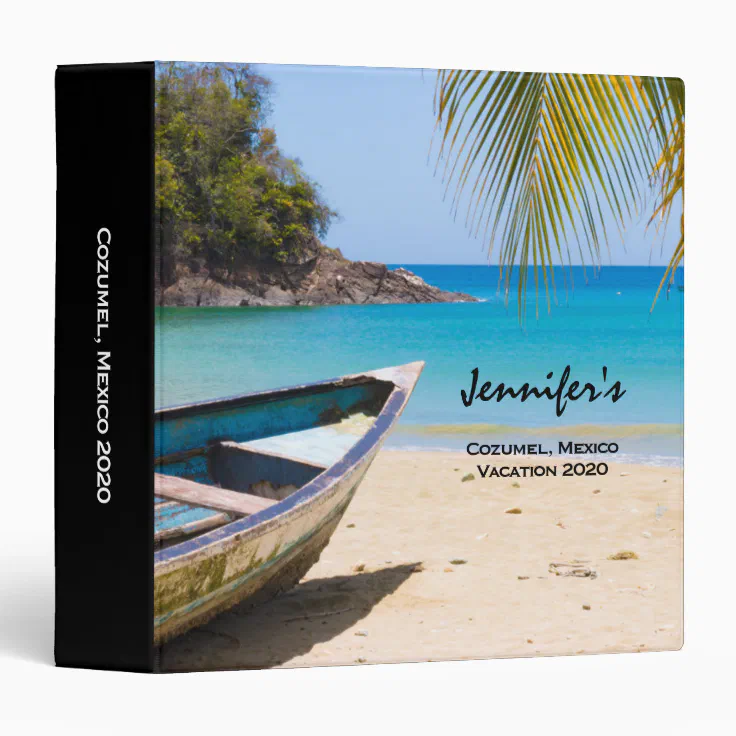 Beautiful Tropical Beach with a Rowboat 3 Ring Binder | Zazzle