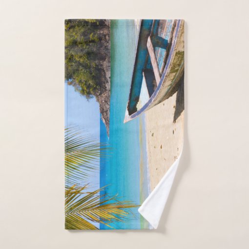 Beautiful Tropical Beach with a Rowboat Bath Towel Set | Zazzle