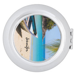 Beautiful Tropical Beach with a Rowboat Compact Mirror | Zazzle