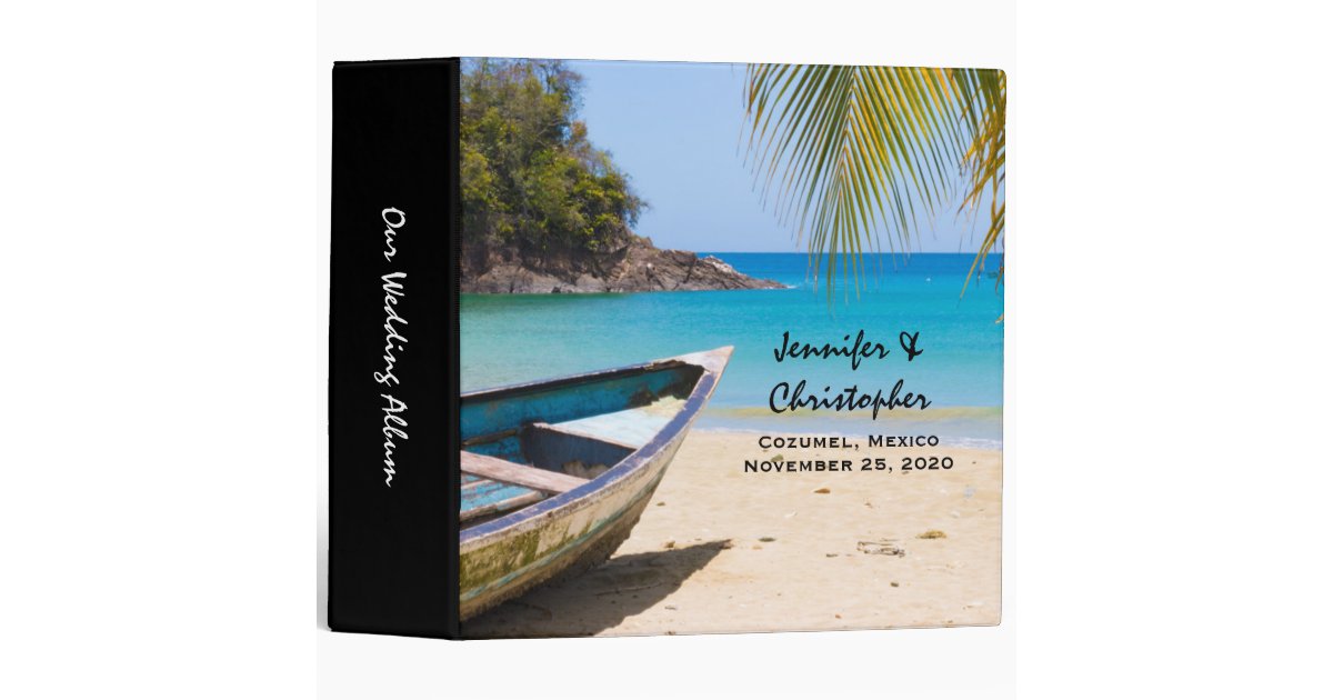 Beautiful Tropical Beach with a Rowboat Wedding 3 Ring Binder | Zazzle