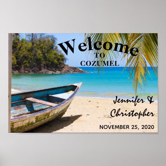 Beautiful Tropical Beach with a Rowboat Wedding Poster | Zazzle.com