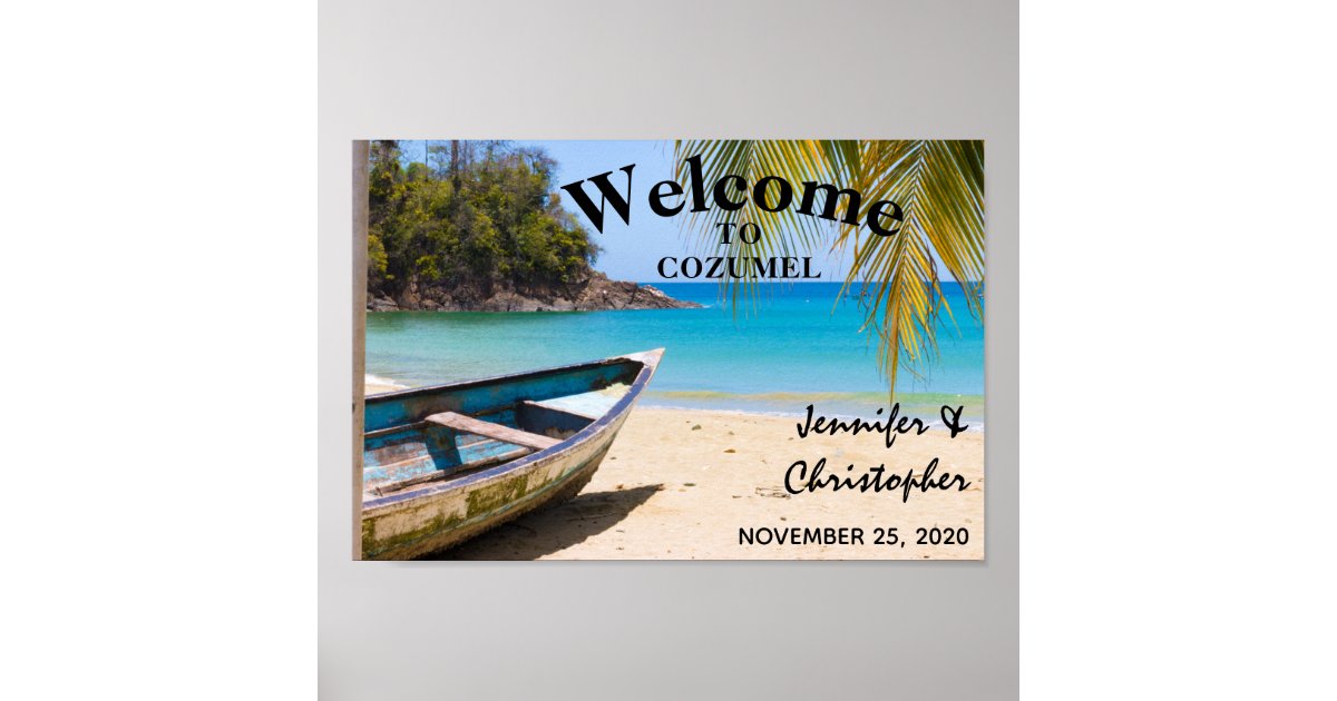 Beautiful Tropical Beach with a Rowboat Wedding Poster | Zazzle