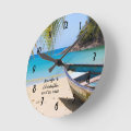 Beautiful Tropical Beach with a Rowboat Wedding Round Clock | Zazzle