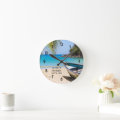 Beautiful Tropical Beach with a Rowboat Wedding Round Clock | Zazzle