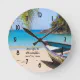 Beautiful Tropical Beach with a Rowboat Wedding Round Clock | Zazzle