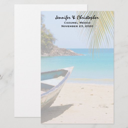 Beautiful Tropical Beach with a Rowboat Wedding Stationery | Zazzle