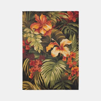 Beautiful Tropical Flower Hibiscus Palm Tree Leaf Rug | Zazzle