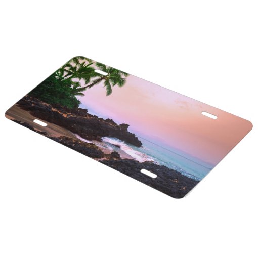 Beautiful Tropical Hawaiian Island Beach Sunset License Plate | Zazzle