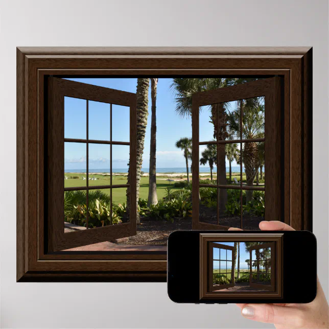 Beautiful Tropical Palm Trees Beach Fake Window Poster | Zazzle