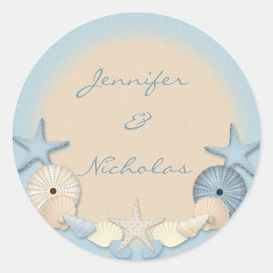 Beautiful Tropical Theme Beach Shells Classic Round Sticker | Zazzle.com