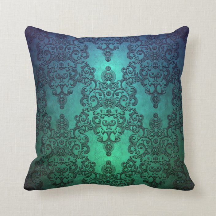 Beautiful Turquoise Blue Green Damask Throw Pillow | Zazzle.com