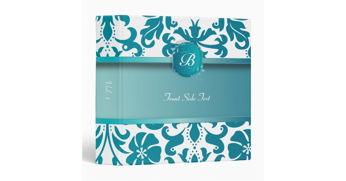 Beautiful Turquoise Damask | Personalize Binder | Zazzle