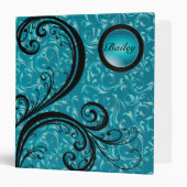 Beautiful Turquoise Damask | Personalize Binder | Zazzle
