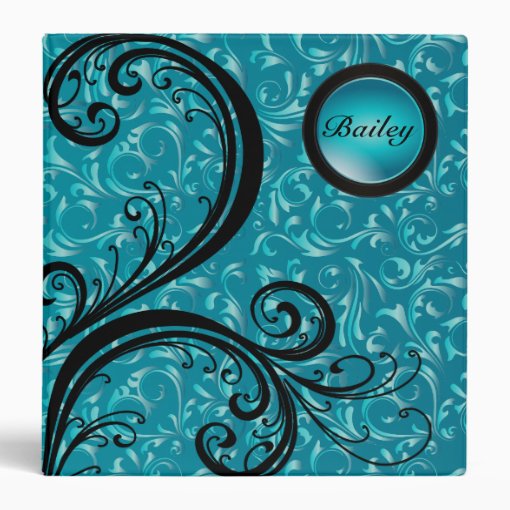 Beautiful Turquoise Damask | Personalize Binder | Zazzle
