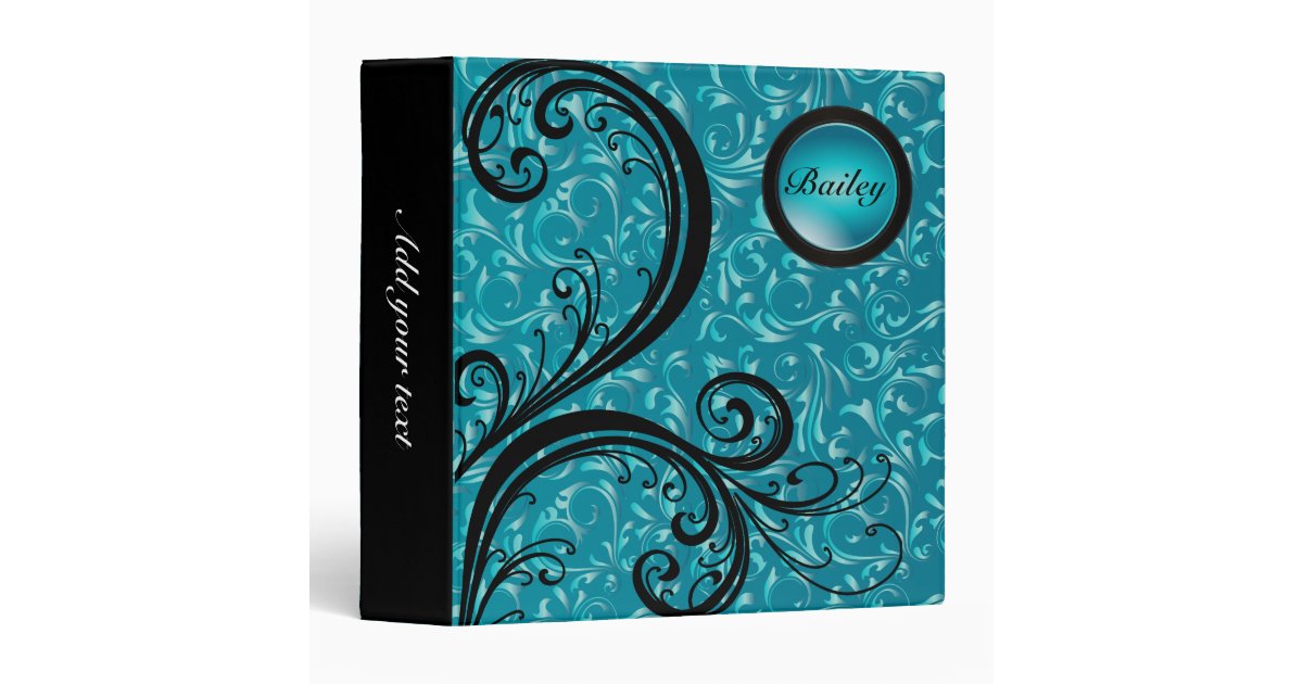 Beautiful Turquoise Damask | Personalize Binder | Zazzle