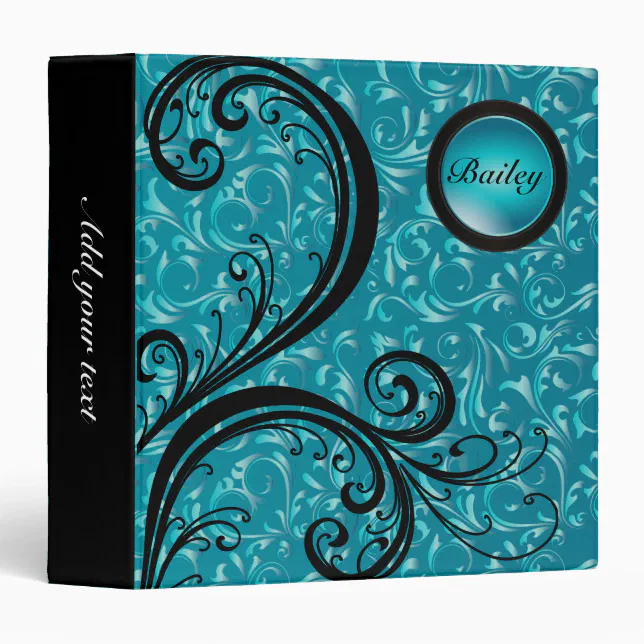 Beautiful Turquoise Damask | Personalize Binder | Zazzle