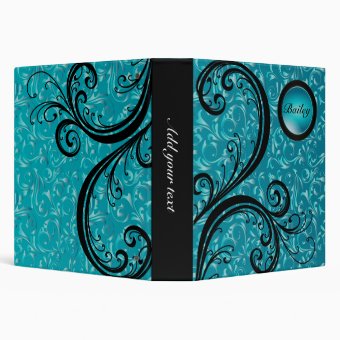 Beautiful Turquoise Damask | Personalize Binder | Zazzle