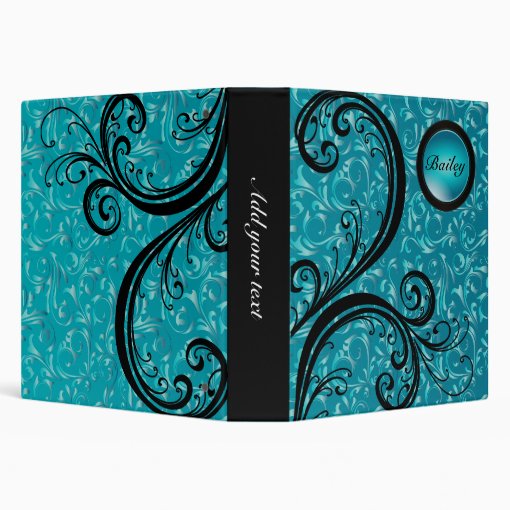 Beautiful Turquoise Damask | Personalize Binder | Zazzle