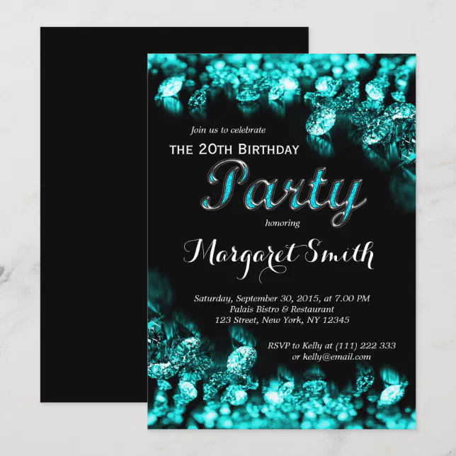 Beautiful Turquoise Diamond Birthday Invitation | Zazzle