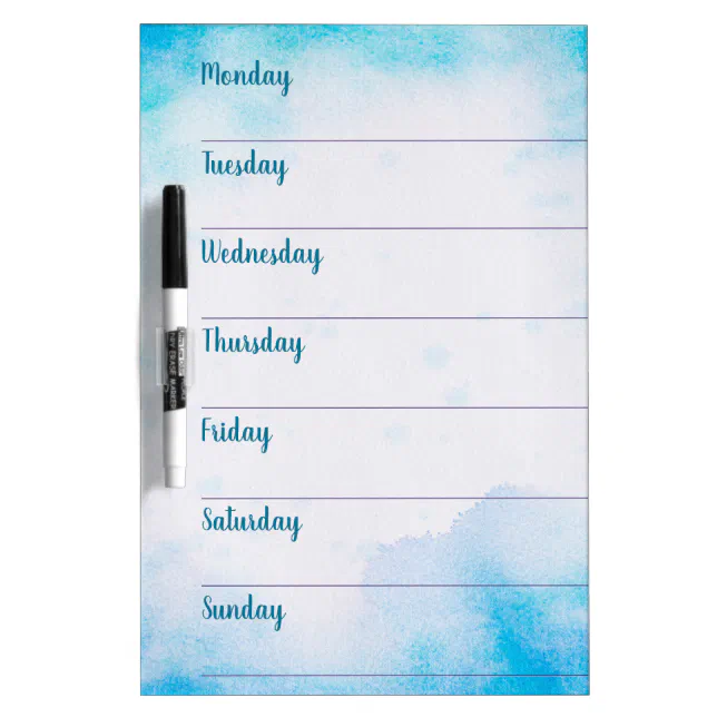 Beautiful turquoise watercolor art weekly planner dry erase board | Zazzle