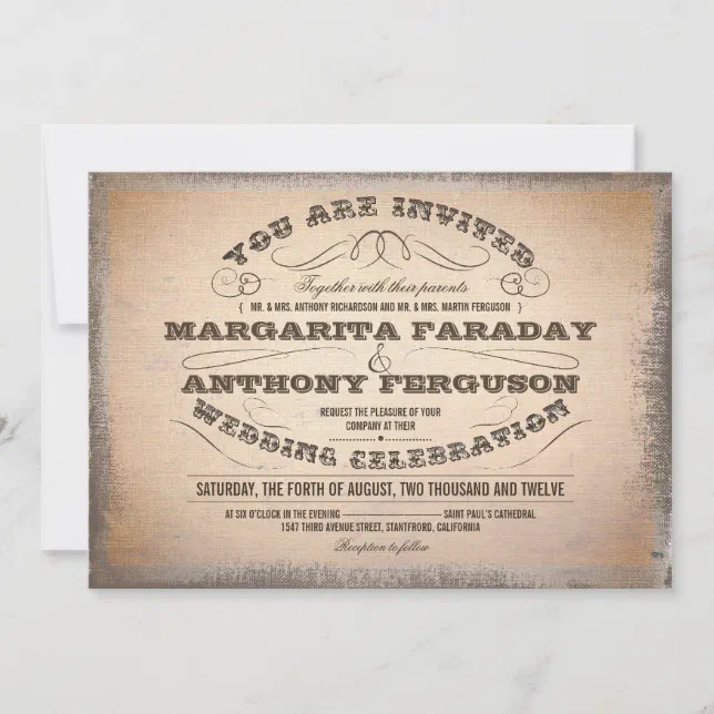 beautiful typographic vintage wedding invitations | Zazzle