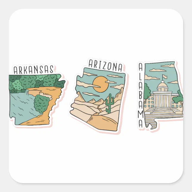 BEAUTIFUL USA STATES LANDSCAPE POSTCARD SET SQUARE STICKER | Zazzle