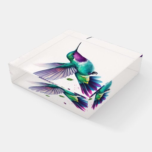 Beautiful Vibrant Watercolor Hummingbird graphic Paperweight | Zazzle