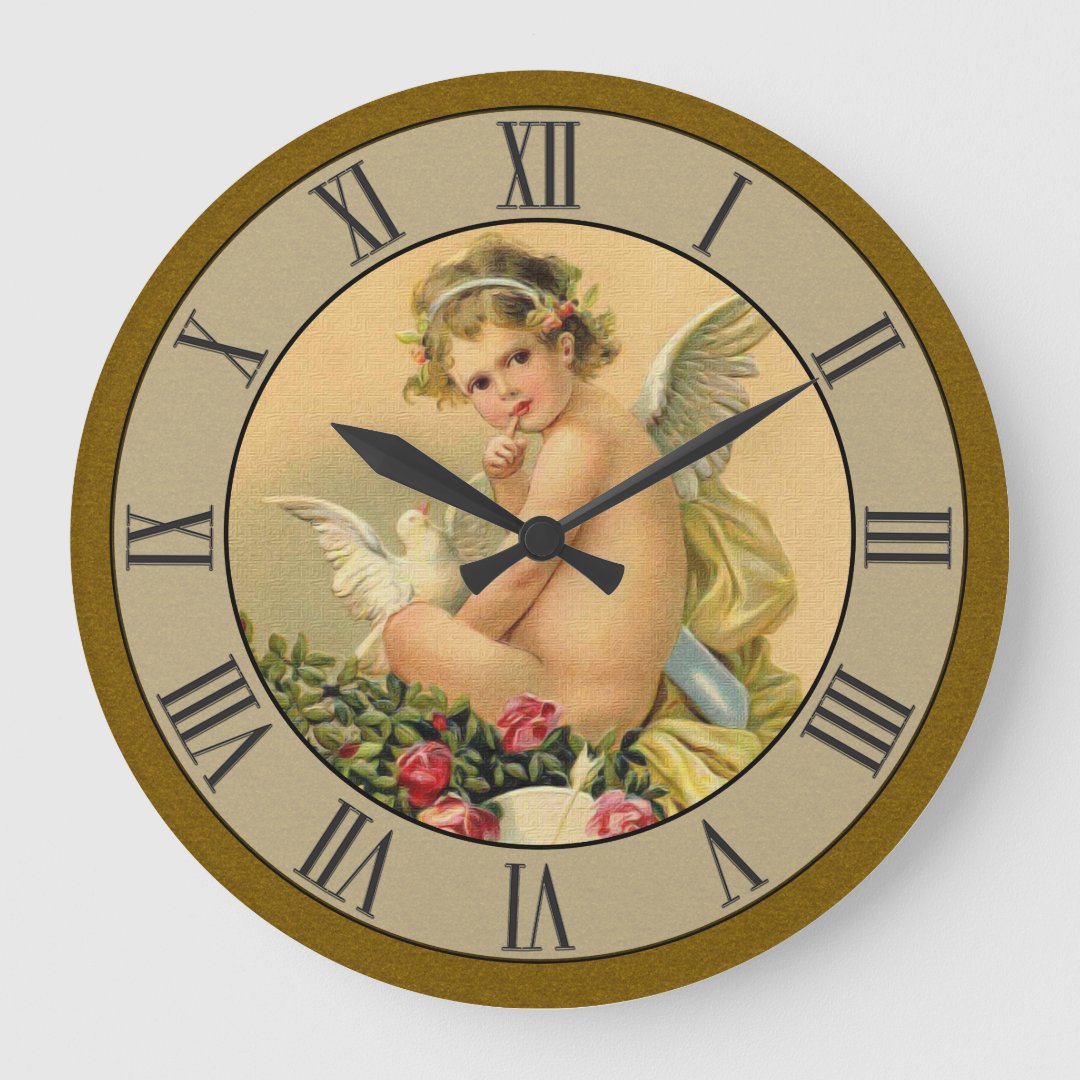 Beautiful Victorian Cherub Angel Dove Large Clock | Zazzle