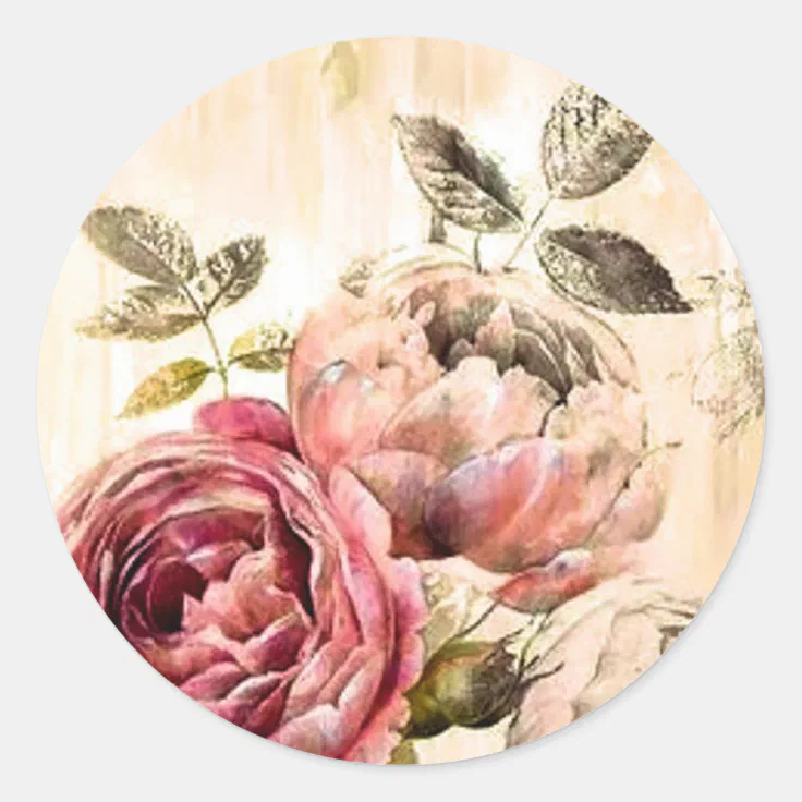 Beautiful Victorian Floral Painting Classic Round Sticker | Zazzle