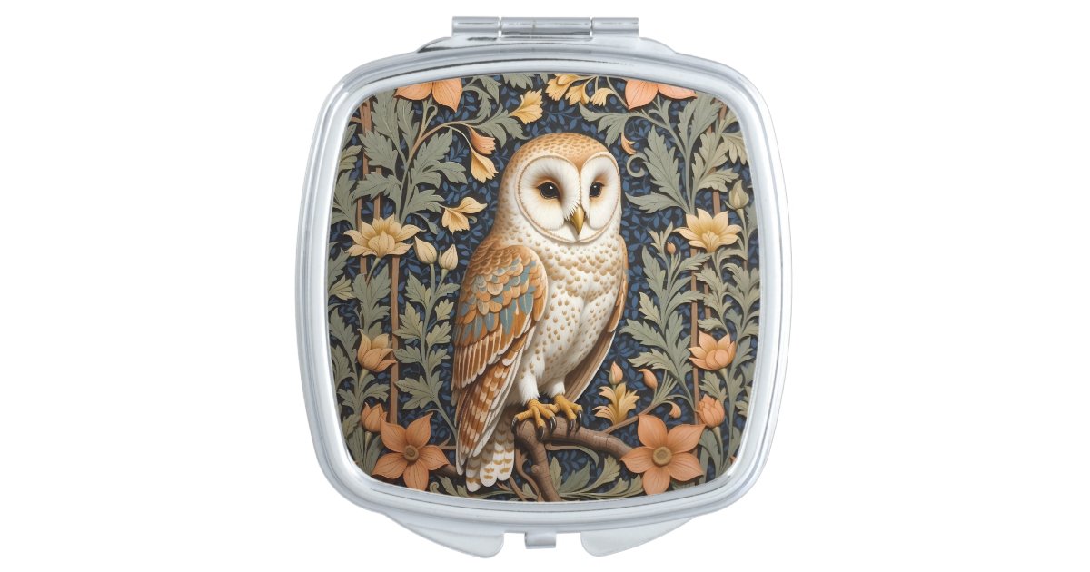 Beautiful Vintage Barn Owl William Morris Inspired Compact Mirror | Zazzle