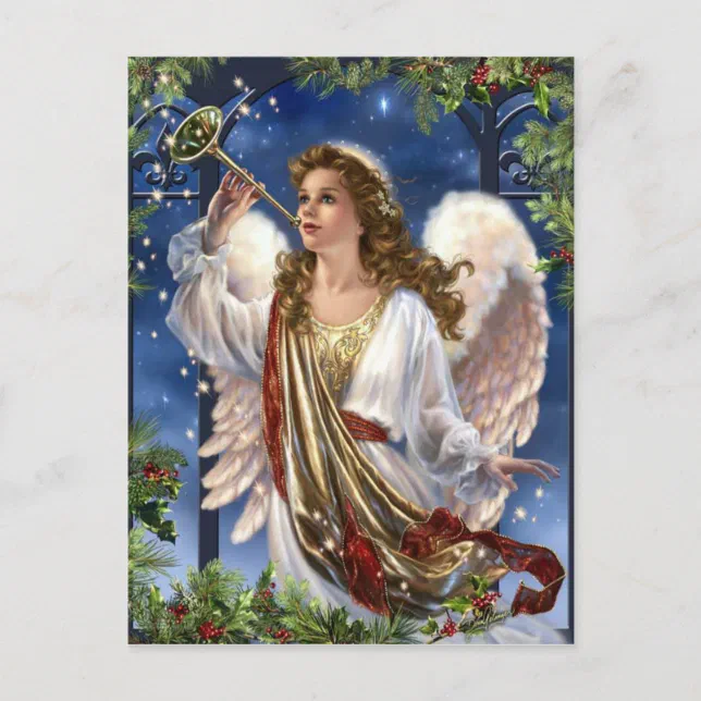 Beautiful Vintage Christmas Angel Holiday Postcard | Zazzle