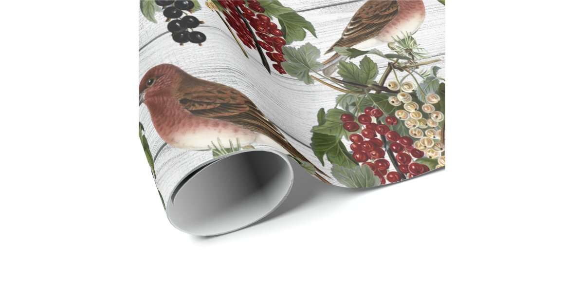 Beautiful vintage Christmas bird pattern Wrapping Paper | Zazzle