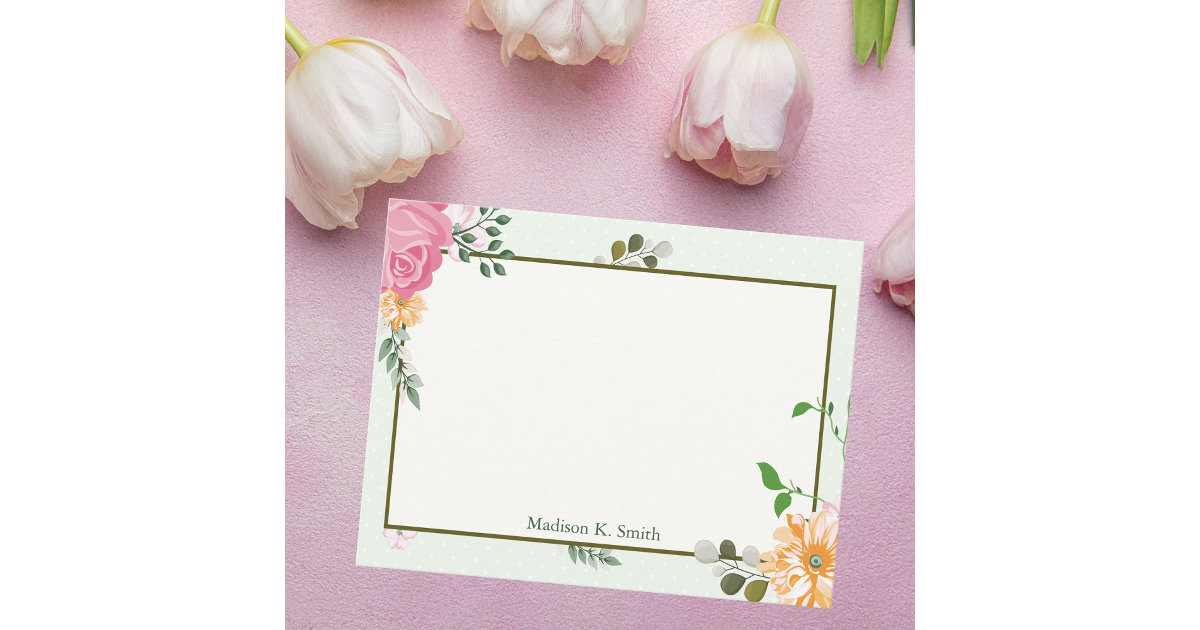 Beautiful Vintage Floral Personalized Stationary Note Card | Zazzle