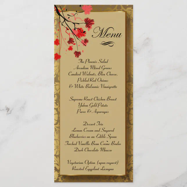 Beautiful Vintage Gold Damask & Art Deco Menu | Zazzle