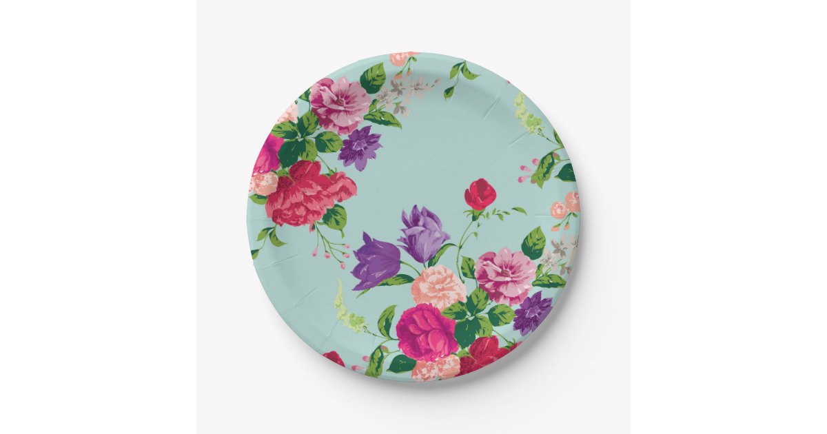 beautiful,vintage,mint,floral,pink,cute,girly,chic paper plates | Zazzle