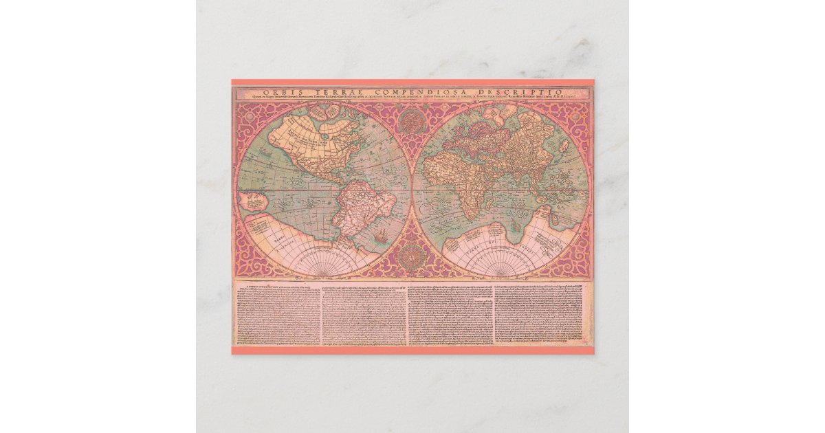Beautiful Vintage Old World Map with Latin Text Postcard | Zazzle