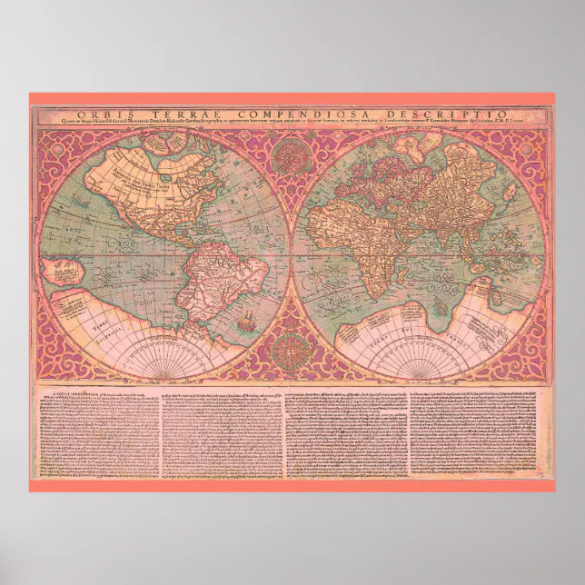 Beautiful Vintage Old World Map with Latin Text Poster | Zazzle